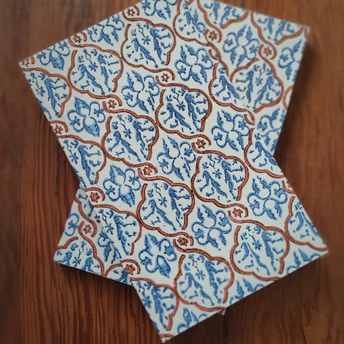 Blank Notebook Blue/Red Block Print Paper | FromCommonHands