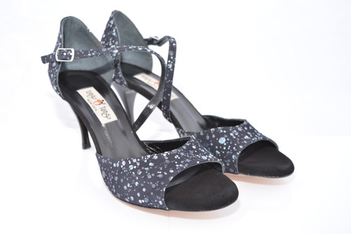 Size 40 Lt Blue Black Suede Diagonal Strap Sandal 7cm Heel (S ...