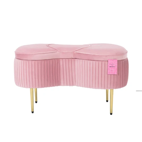 HELLO KITTY STORAGE BOW BENCH PINK VELVET | Mias Furniture