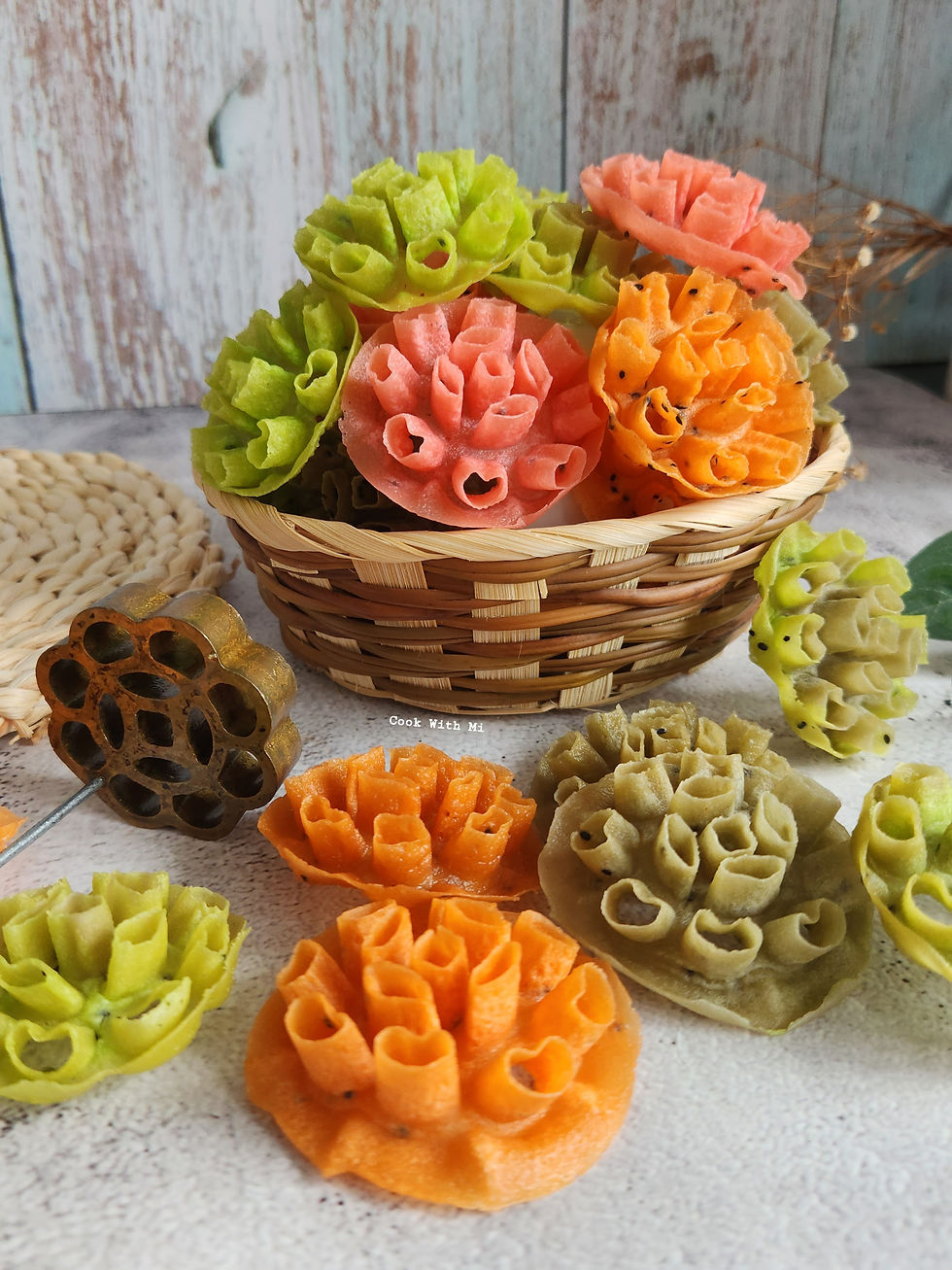 Rainbow Beehive Cookies (Kuih Loyang/Kuih Goyang/Kuih Ros)