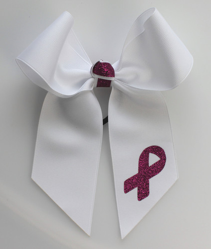 BCA White Bow with Pink Glitter Ribbon | cheer-uniforms
