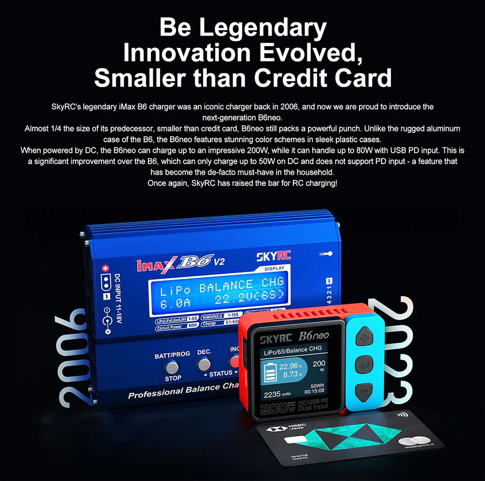 SkyRC B6 Neo 200W DC Lipo Smart Charger with DC/PD Dual input for RC ...