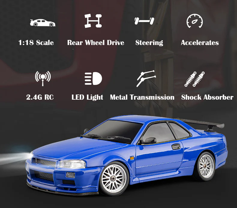 LDRC LD1899 GTR R34 1/18 Scale High Speed RWD RC Drift Car RTR- India | Bharat Hobby