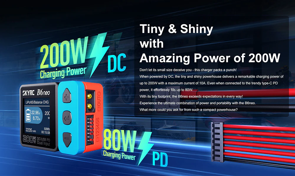 SkyRC B6 Neo 200W DC Lipo Smart Charger with DC/PD Dual input for RC ...