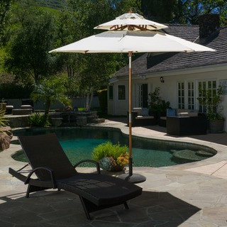 Patio Garden umbrella, double deck wooden center pole with base, White ...