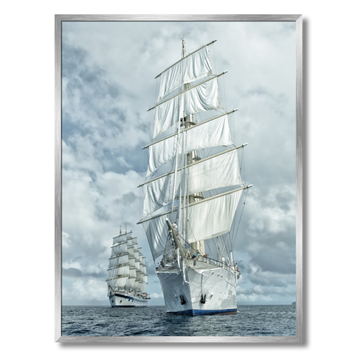 Silver Sailing Ships in blue ocean (E) | Bonus Gallery