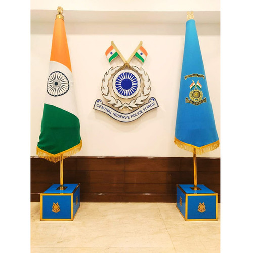 CRPF Brass Crest and Flag Stand Set | Army Sales