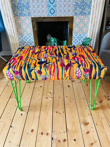 Botanical upholstered coffee table footstool tropical velvet fabric ...