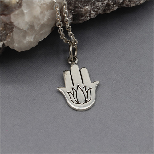 SC21 ~ Sterling Silver Hamsa With Lotus Charm | HillTribeSilverImp
