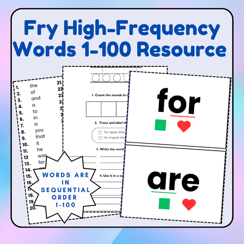 Fry High-Frequency Words 1-100 Booklet, List, and Word Cards | TAS Literacy