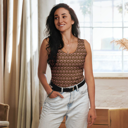 MatriArch Brown and Pink U-Shape Tank Top: Unique Handmade Design