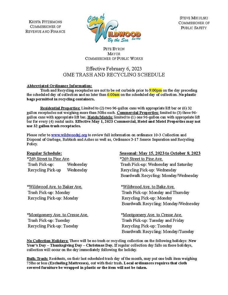 NEW TRASH & RECYCLING SCHEDULE