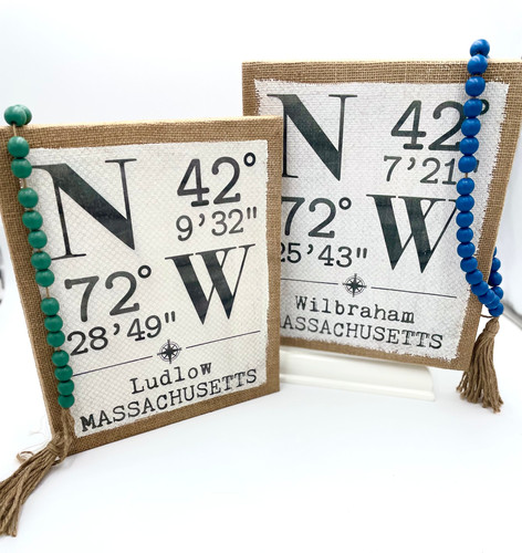 Burlap Canvas Coordinates Sign | So Cool Gifts