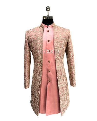 PINK EMBROIDERED LONG SHRUG | Clodor