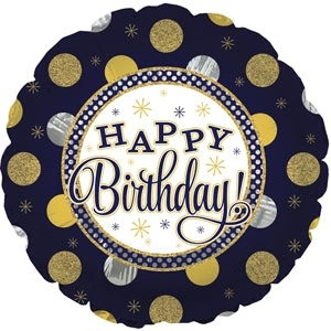 17" Happy Birthday Navy Gold & Silver Foil Balloon | OhMy! Creative