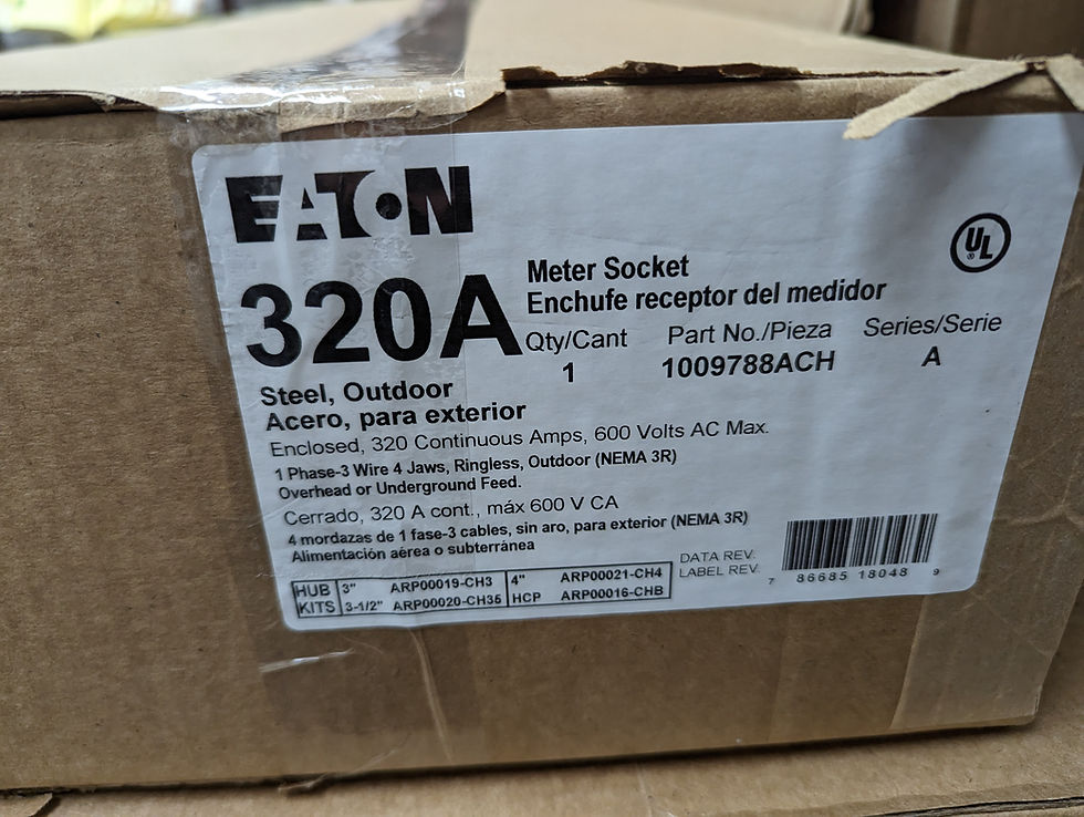 EATON Meter Socket 320A 600V AC, 1PH 3W OH/UG - 1009788ACH | Excel ...