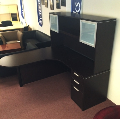 Bullet Top Desk w/ Extension + Overhead Hutch - Office Furniture Suites ...