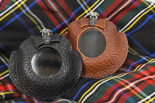 Stainless Steel Round Flask & Leather Holder | Kommando Kilts