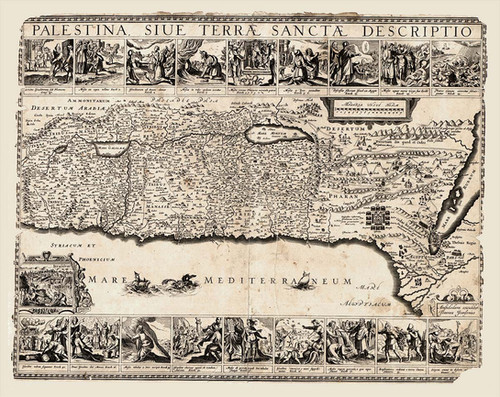 Terra Santa - mapa com imagens bíblicas de 1588 | GoianArte