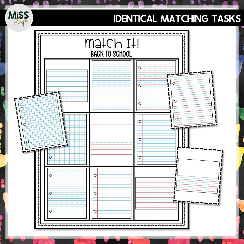 Back to School Matching Independent Work Task | Miss Lulu