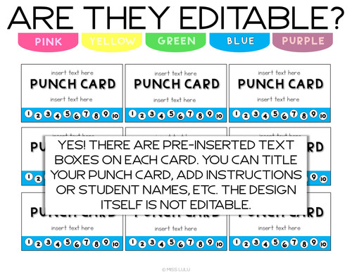 Editable Punch Pass Cards for Classroom Management | Miss Lulu