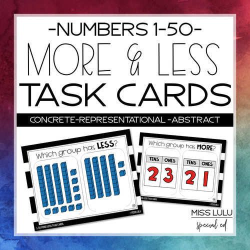 Numbers 1-50 More & Less Task Cards | Miss Lulu