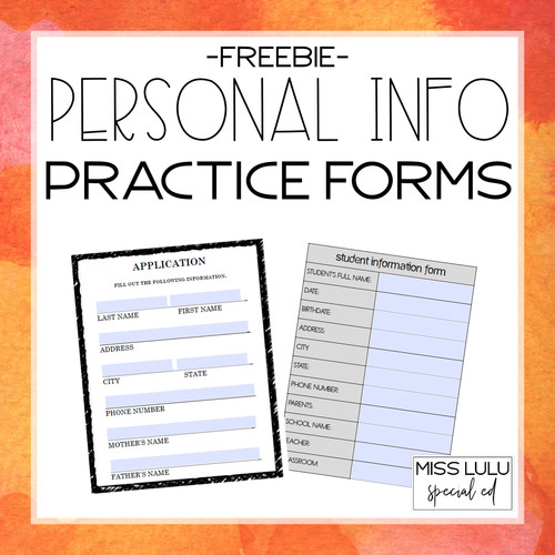 Free Personal Information Practice Forms | Miss Lulu