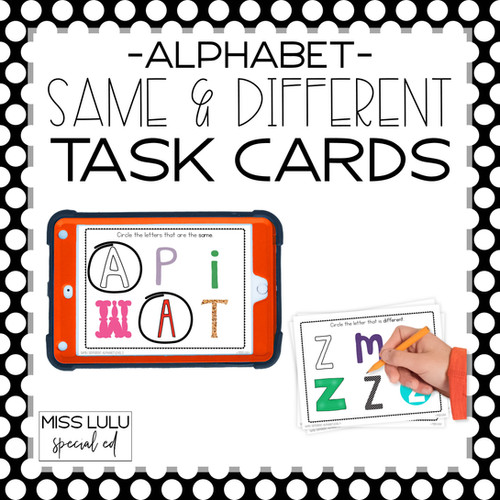 Alphabet Same and Different Task Cards - Printable & Digital | Miss Lulu
