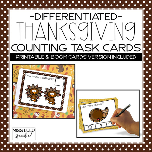 Thanksgiving Differentiated Counting to 20 Task Cards - Printable ...