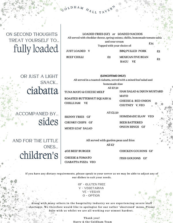 MENU | Coldham Hall Tavern