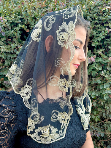 Gold on Black Rose Mantilla | Veils and Mantillas