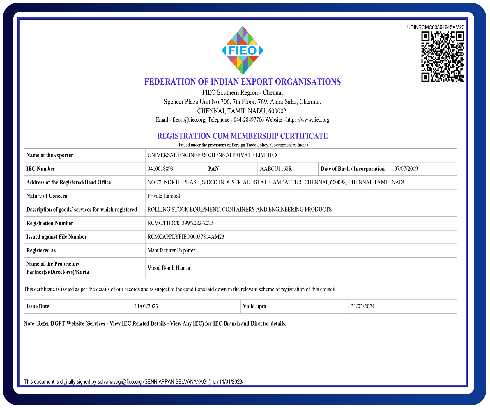 Certificates | Universal Engineers