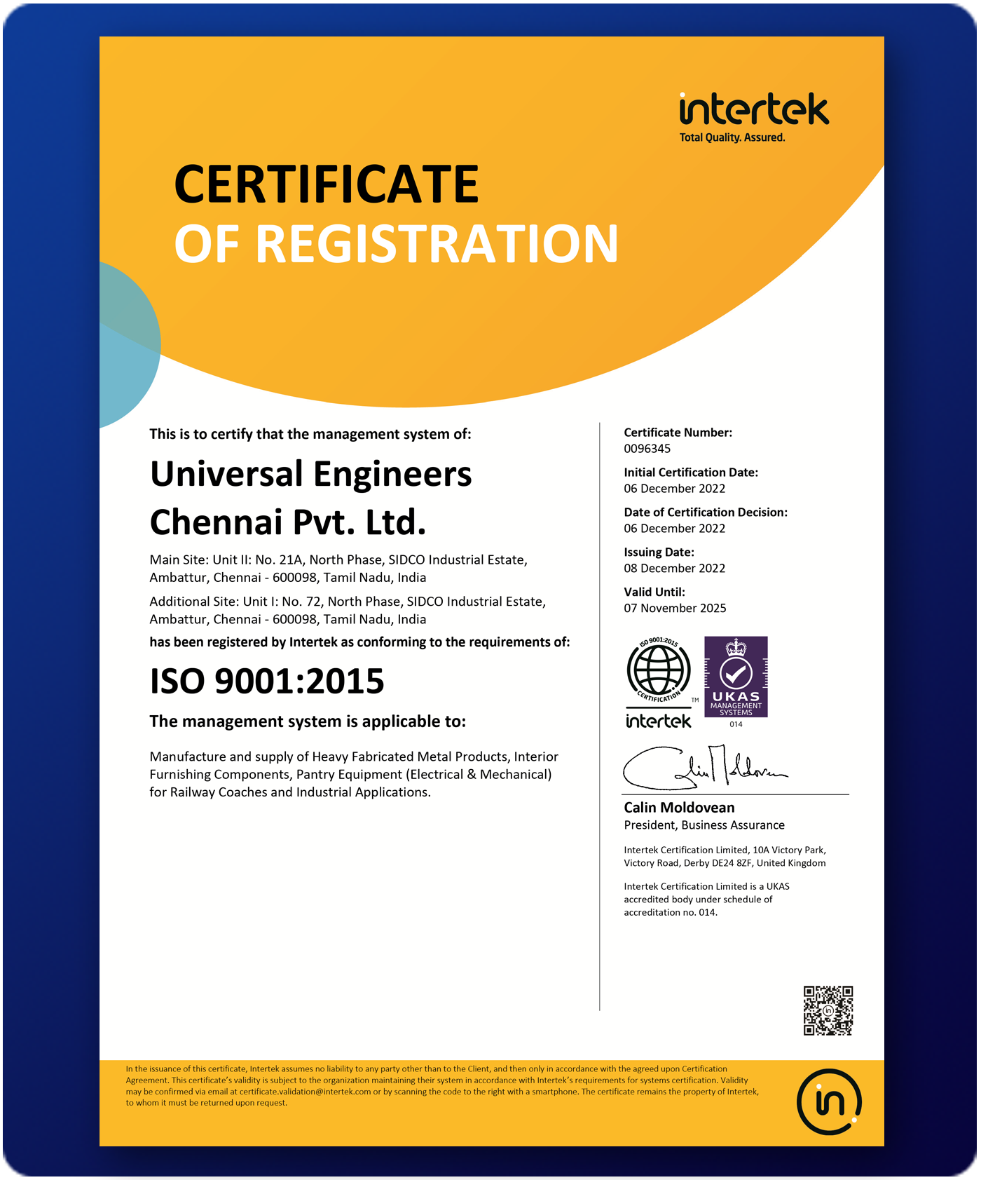 Certificates | Universal Engineers