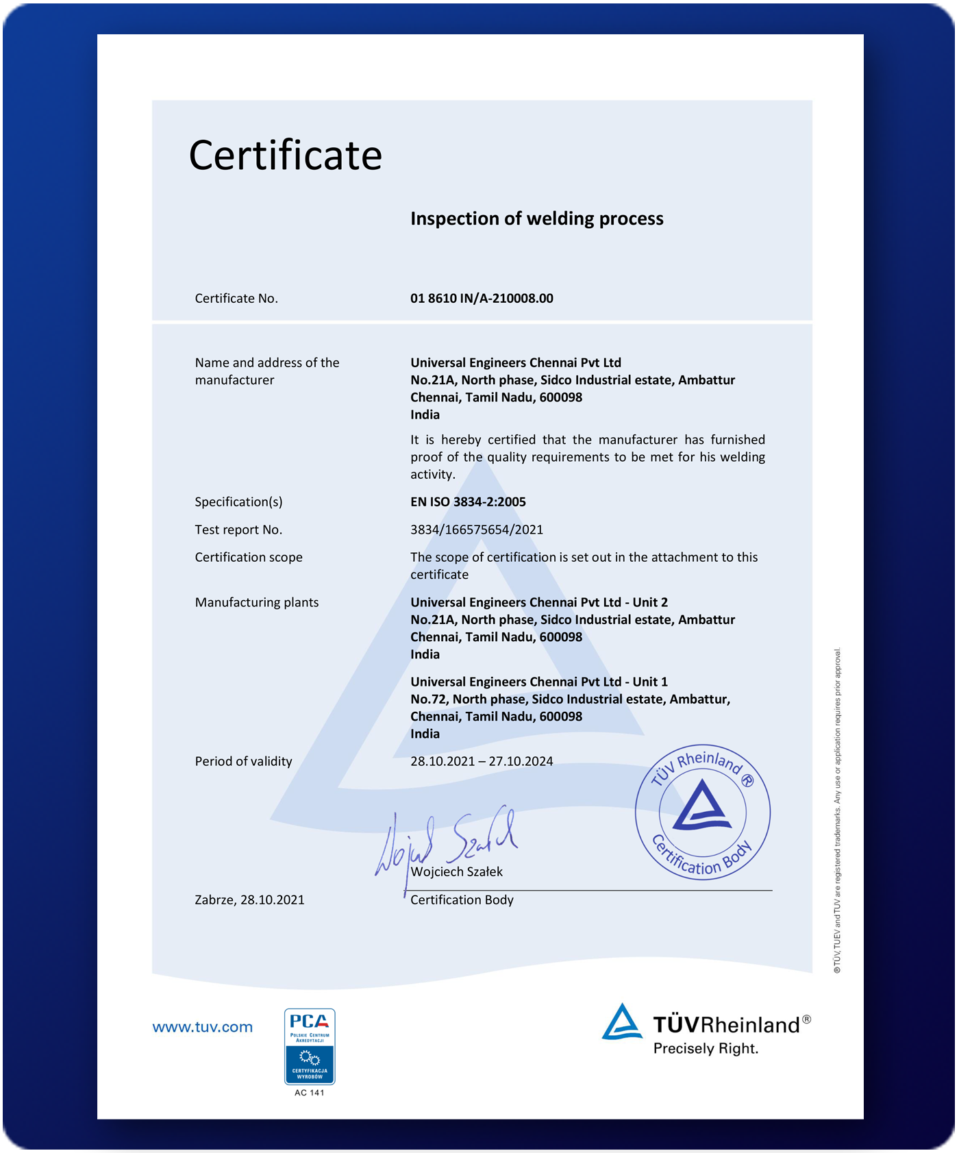 Certificates | Universal Engineers