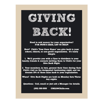 Giving Back Nights Chalkboard Style Sign | chilis