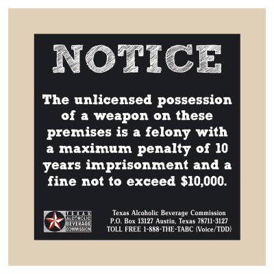 TABC Weapons Sign in English Chalkboard Style | chilis