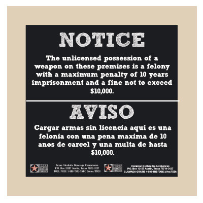 TABC English & Spanish Combo Weapons Sign Chalkboard Style | chilis