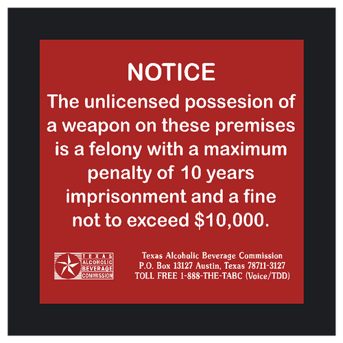 TABC Weapons Sign in English | chilis