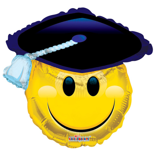 28" SMILEY FACE GRAD CAP JUMBO SHAPE | Xicali balloons