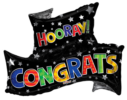 36" HOORAY CONGRATS BANNER SHAPE JUMBO | Xicali balloons