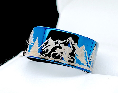Mountain Climbing Cyclists Tungsten Carbide Ring, Blue Ring Promise ...