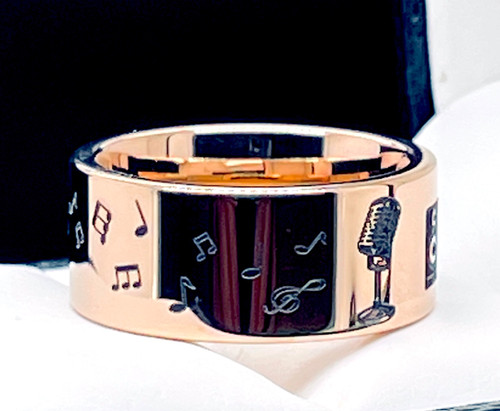 Microphone, Turntable, Musical Notes Pattern Engraved Tungsten Carbide ...