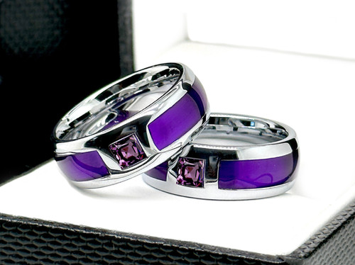 Purple Agate Ring | Square Stone Wedding Band | His & Hers 8mm ...