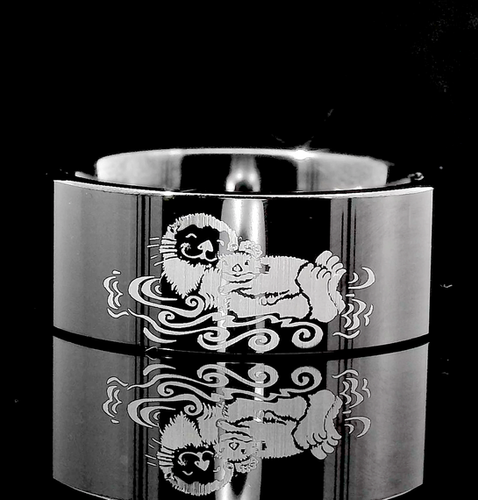 Otters Pattern Engraved Black Tungsten Ring, His and Her Promise ...