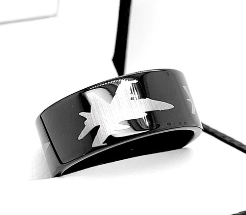 Military US Army Tungsten Carbide Fighter Aircraft Engraved Ring