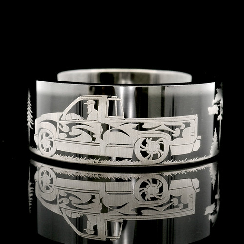 Men’s Tungsten Carbide Ring | Driving Car/Truck in Mountain Range ...
