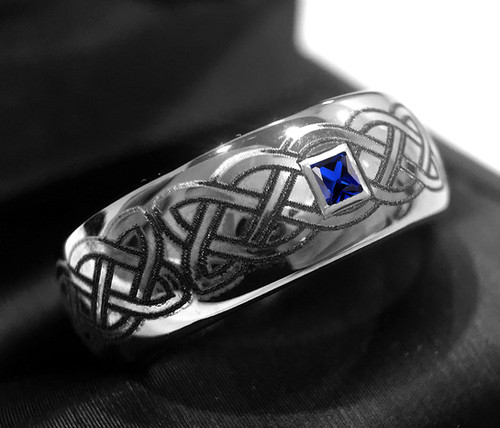Square Blue Sapphire Celtic Ring for Men and Women Wedding Bands ...