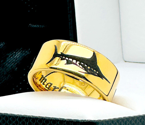 Yellow Gold Tungsten Ring with Marlin Fish Design | Rings Paradise