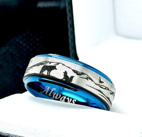 Wolf and Fox Wedding Bands Mens Ring - Wolf Facing Fox Tungsten Ring ...