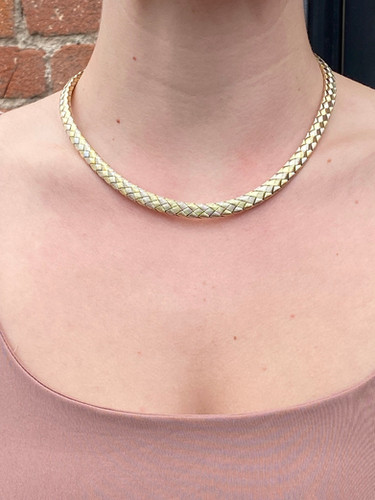 Vintage 14k Yellow & White Gold Woven Collar Chain Necklace - 16 inches ...